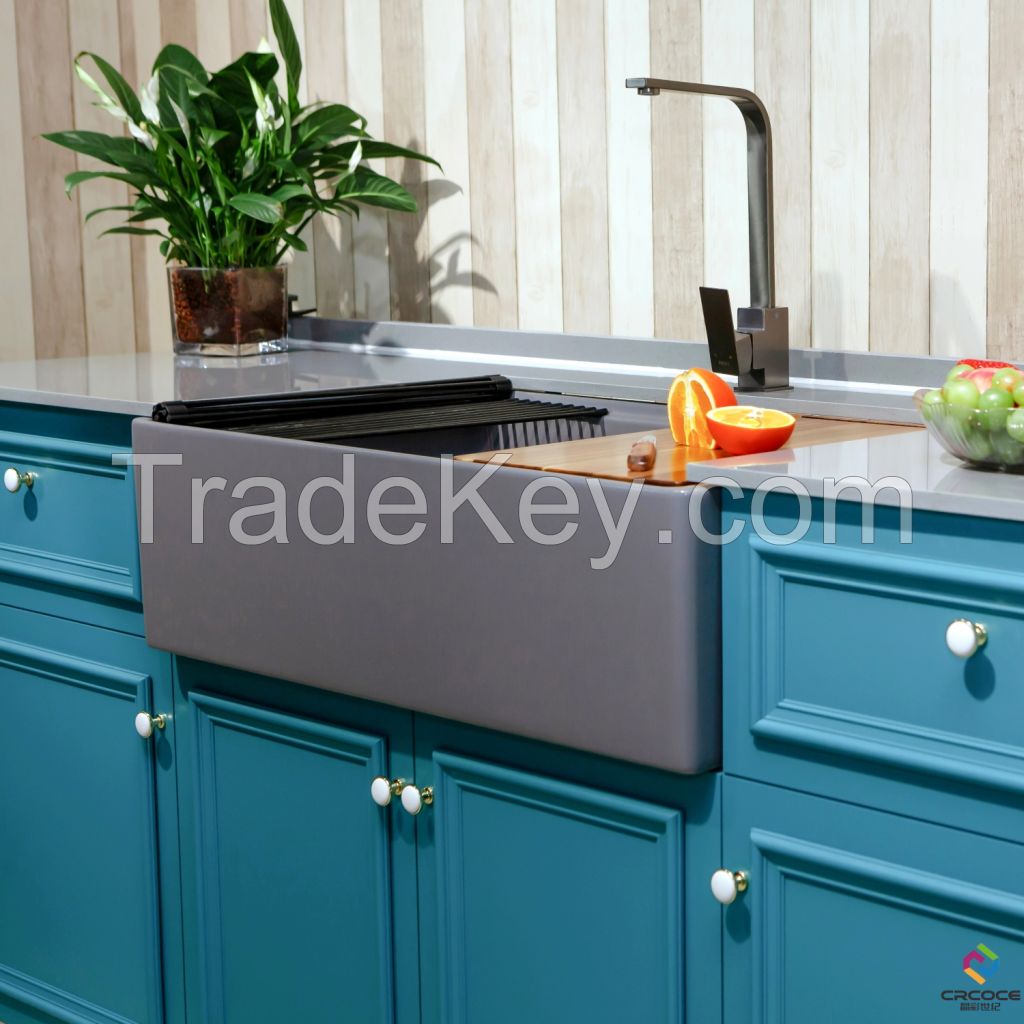 Ceramic Kitchen Sink-33 inches-Matt gray-with drain rack slot By ...