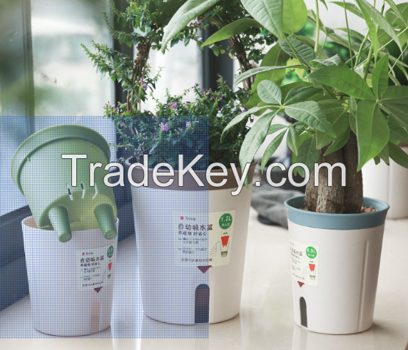 Double Layer Automatic Water Suction Lazy Flower Pot Indoor Desktop ...